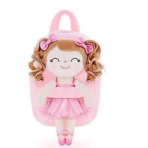 Gloveleya Toddler Girls Backpack for Kids with Soft Toys Plush Curly Ballerina Doll Pink 9 Inches