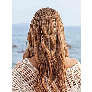 Yean Adults Gold Head Chain Sequins Headband Bohemian Hair Jewelry Tassel Festival Costume Headpiece for Women and Girls