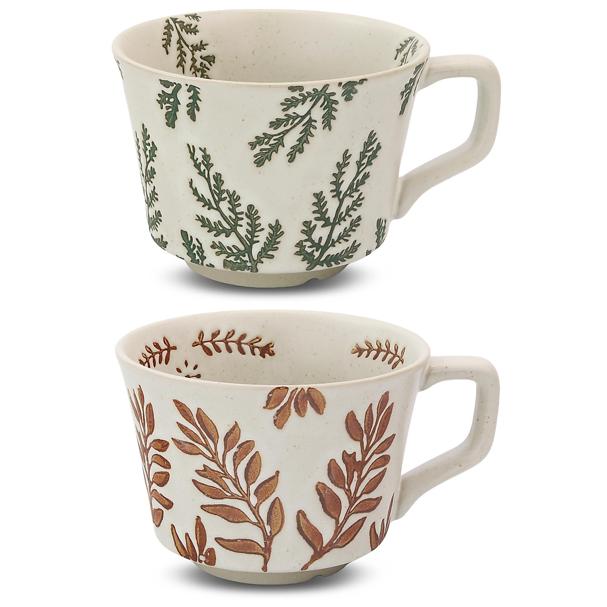 LINVIA Ceramic Coffee Mug, 12 oz Novelty Unique Teacup with Large Handle, Stoneware Cup for Tea Mocha Latte Cappuccino Espresso (Set of 2, Ivy and Leaf)
