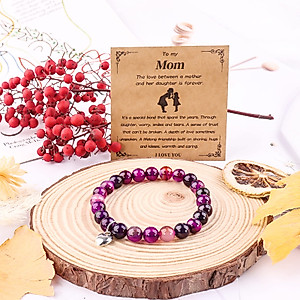 SINCSEFK To My Mother Bracelets,Natural Amethyst Bracelet with Heart Charm,Gifts for Mom from Daughter/Son Mothers Day Anniversary Birthday Christmas