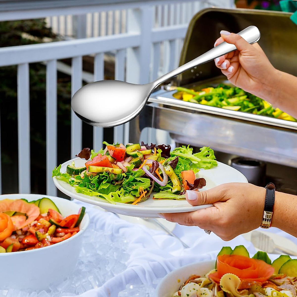 Teivio Stainless Steel Serving Utensils Set, Include Large Set of 18 Pieces - Serving Spoons, Slotted Spoons and Serving Tongs, for Catering/Buffet/Chafing Dish (Silver)