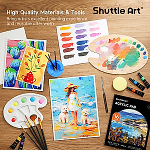 Shuttle Art Acrylic Painting Set, 59 Pack Professional Painting Supplies with Wood Tabletop Easel, 30 Colors Acrylic Paint, Canvas, Brushes, Palette, Complete Painting Kit for Kids, Adults, Artists