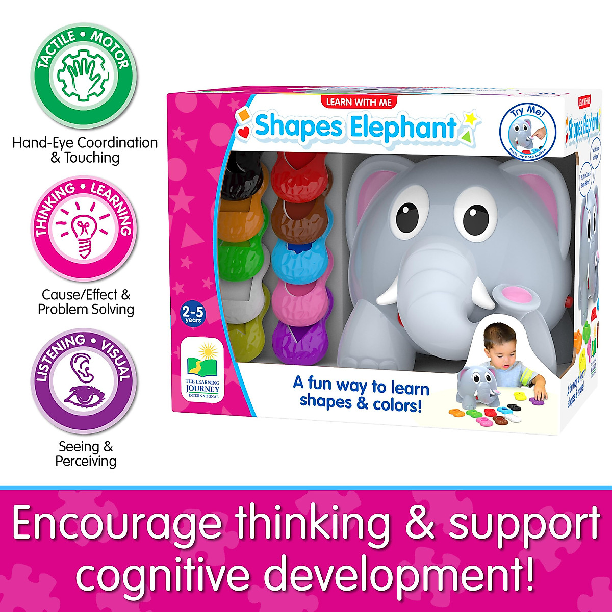 The Learning Journey Learn with Me - Shapes Elephant - Color & Shapes Teaching Toddler Toys & Gifts for Boys & Girls Ages 2 Years and Up - Preschool Learning Toy, Multi