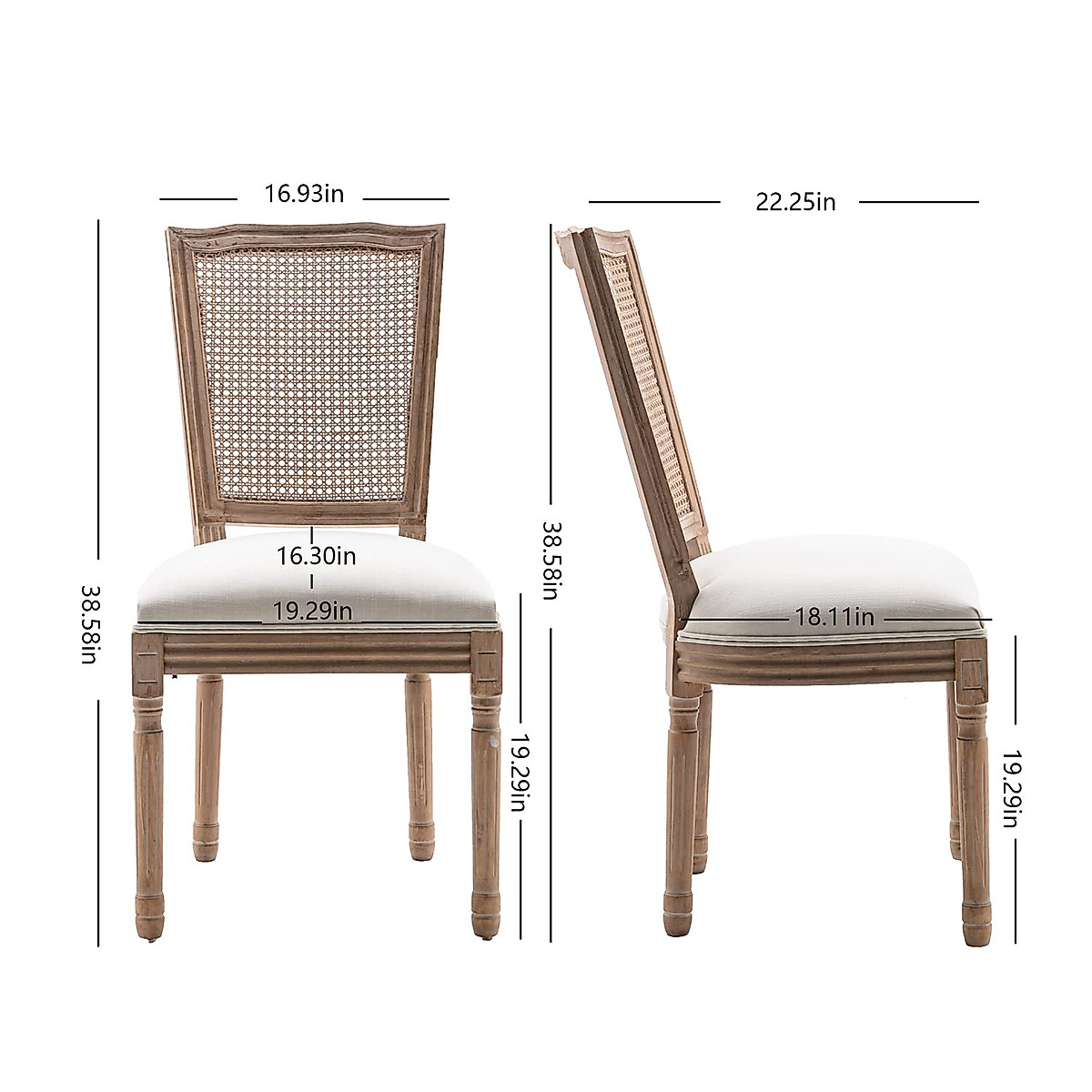 Nrizc Farmhouse Dining Room Chairs Set of 4, French Dining Chairs with Square Rattan Back, Solid Wood Legs, French Bistro Chairs for Dining Room/Living Room/Kitchen/Restaurant