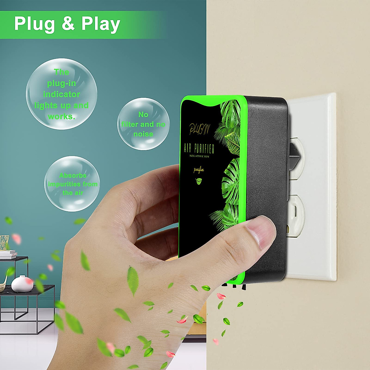 ZOCALOK Plug in Air Purifier, Ionizer Air Purifier for home, Mini Portable Silent Air Purifier, Travel Size Air Purifier with Carbon Fiber for Home, Bedroom, Kitchen, Office, Car, Smell-Black