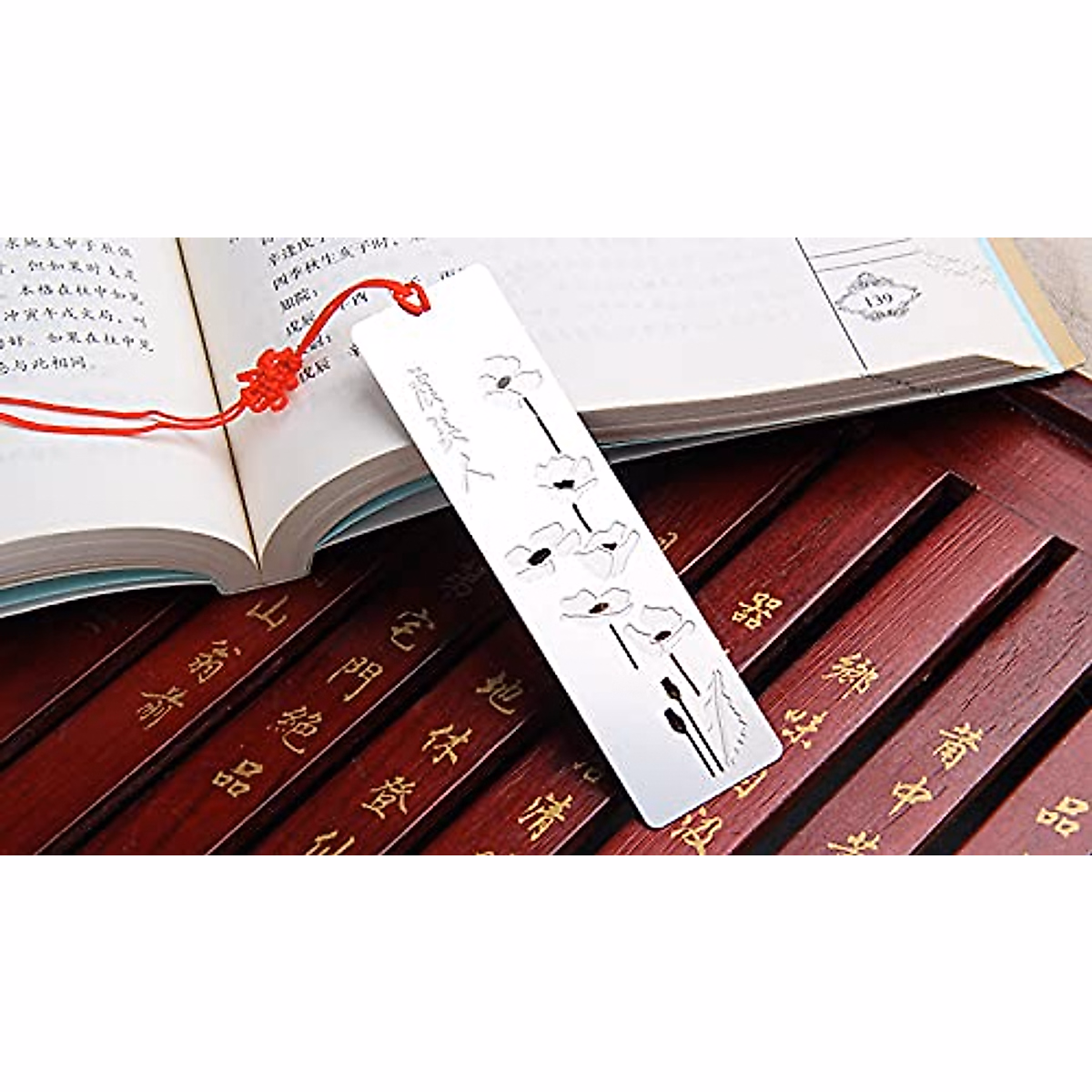 Sanle 8 Pcs Metal Bookmark Hollow Art Stainless Steel Book Mark with red Endless Knot