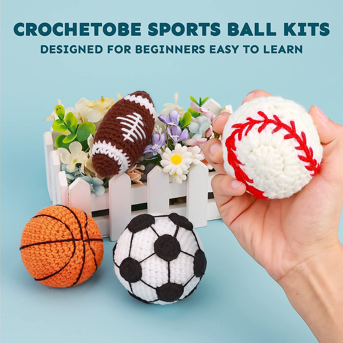 Crochetobe Crochet Kit for Beginners - 4 PCS Sports Balls Crochet, Complete Crochet Set includes Step-by-Step Instructions and Video Tutorials, Beginner Crochet Kit for Adults (Patent Product)