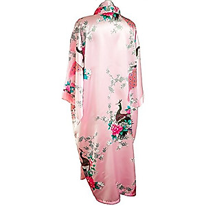 CCcollections Kimono robe long 16 colors PREMIUM Peacock bridesmaid bridal shower womens gift (Pink Baby)