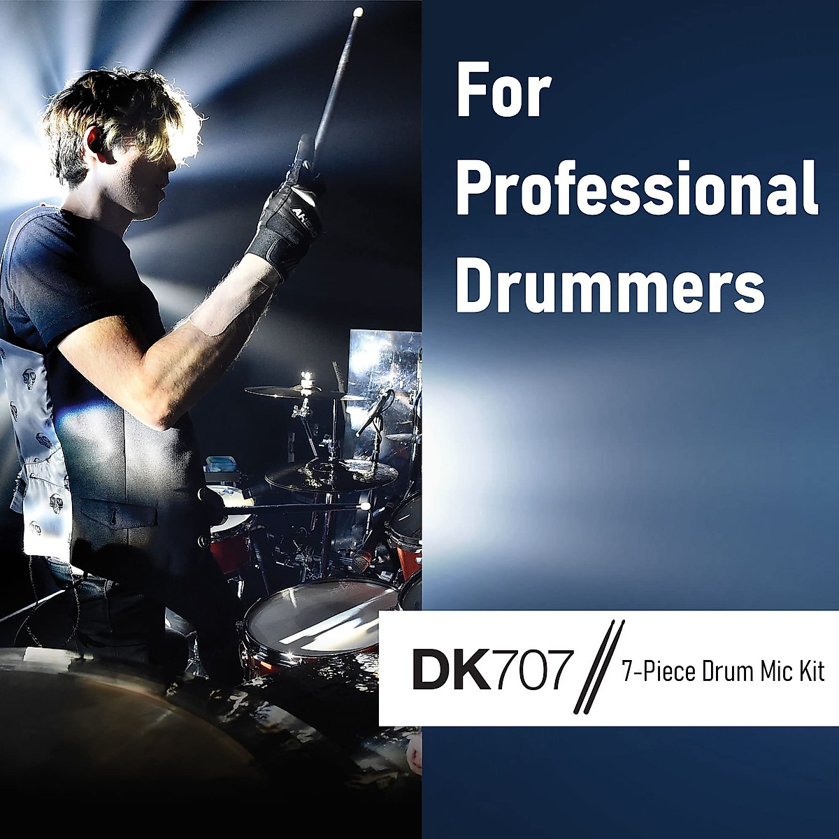 Samson DK707 7-Piece Drum Microphone Kit with 2 Tripod-Base Mic Boom Stands, Low Profile Microphone Stand with Telescoping Boom and 7 Premium XLR Mic Cables