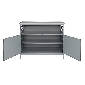 Double Door Sideboard Buffet Cabinet, Kitchen Storage Sideboard Coffee Bar Cabinet with Adjustable Shelf, Wooden Cupboard Console Table Curio Cabinet with Open Shelf for Kitchen Living Room, Grey