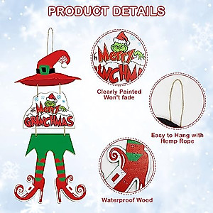 Reversible Witch Halloween Decor/Christmas Decorations for Home Indoor Outdoor, 25×10 inch Wooden Happy Halloween Wall Porch Door Sign Hanging Decor, Merry Grinchmas Door Decor Xmas Holiday Decoration