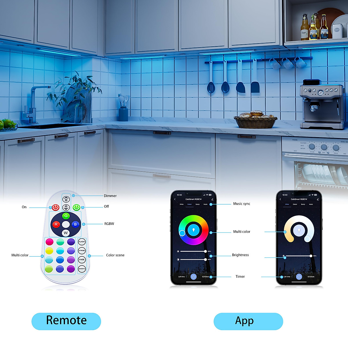 Smart Under Cabinet Lighting Strip Lights White & Color Changing Dimmable Work with Alexa Google Smart Thing Phone App, RGB Multi Colored Lamp for Kitchen Counter Light Fixture (6 Lights Bar Kit)