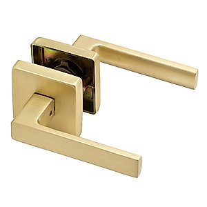 Linkaa Passage Door Handles Door Lever Gold Stain Brass for Hall or Closet, Keyless Door Lock, Square Shape Interior Door Handle. (1, Passage (No Lock))