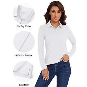 MAGCOMSEN Women's Tennis Polo Shirts UV Shirt Long Sleeve Collared Golf Athletic Shirts UPF 50+ Sun Shirt Women White, 2XL