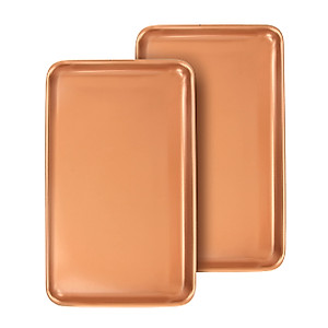 Eternal Living 16” Baking Sheet Pan Set of 2 Cookie Sheet and Toaster Oven Tray Heavy Duty, Copper (2)