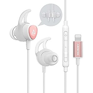 ADPROTECH Lightning Headphones Earphones Magnetic Earbuds in-Ear MFi Certified with Microphone Controller for Sports Workout Compatible with iPhone 14/13/12/11/Pro Max/Xr/Xs Max/X Rose Gold