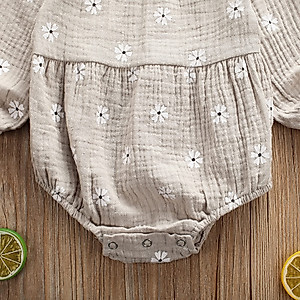 Newborn Baby Girls Floral Print Long Sleeve Round Neck Vintage Romper Infants Ruffles Jumpsuit (0-6months, Grey Flower)