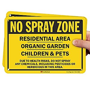 SmartSign (Pack of 2) 7 x 10 inch “No Spray Zone - Residential Area, Children & Pets, Organic Garden” Sign, 55 mil HDPE Plastic, Black and Yellow