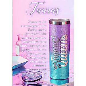 Onebttl Zodiac Gifts for Women, Best Friend Birthday Gifts for Her, 20oz Stainless Steel Tumbler, Engraved Logo Blue and Purple, Taurus