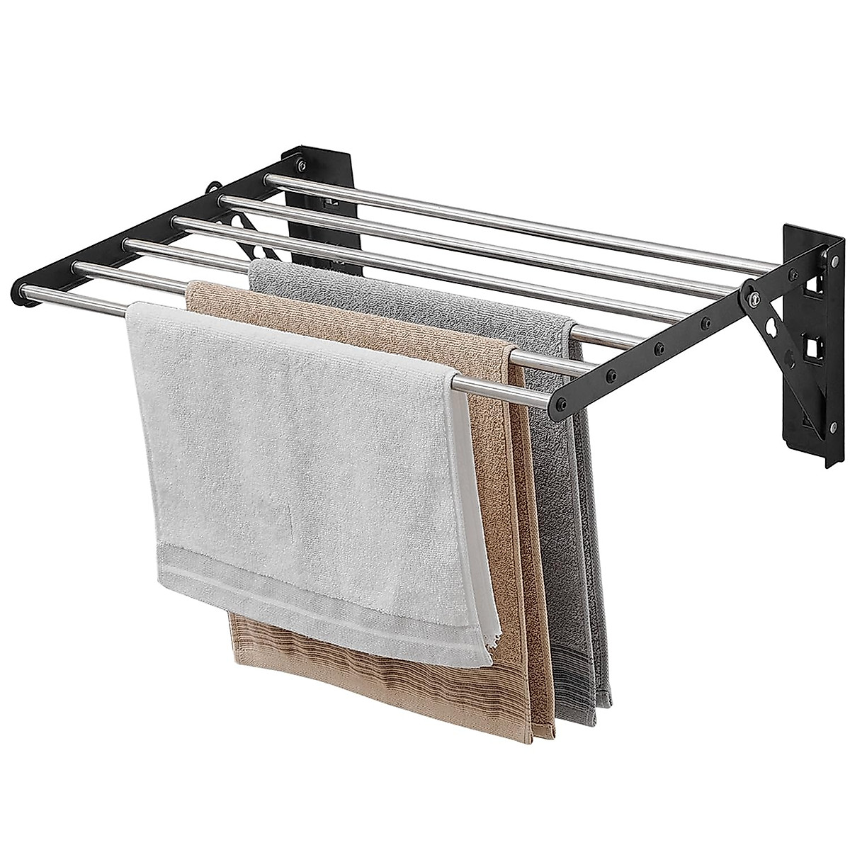 NEWRAIN Clothes Drying Rack, Wall Mounted Laundry Drying Rack Clothing,23" Wide Stainless Steel Hanging Drying Rack