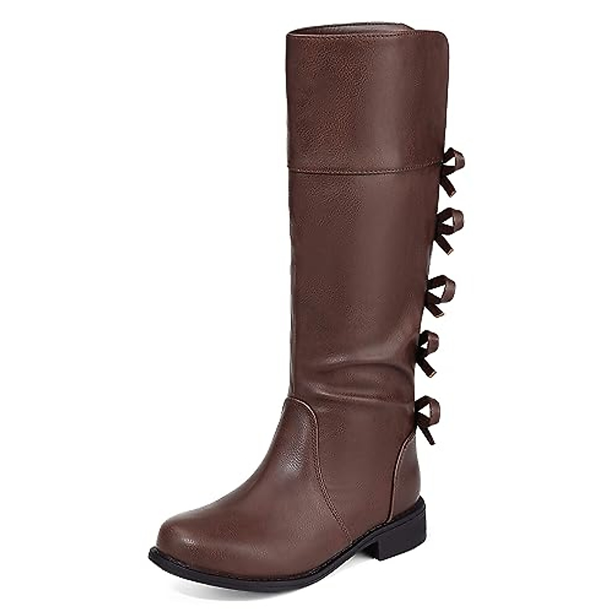 Coutgo Girls Knee High Boot Bowknot Low Chunky Heel Zipper Fashion Winter Riding Boots