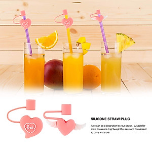ABOOFAN 4pcs Straw Tips Cover Silicone Reusable Dust-Proof Heart Wing Drinking Straw Tips Lids Plugs Decorative Straw Cap Party Supplies(Pink White)
