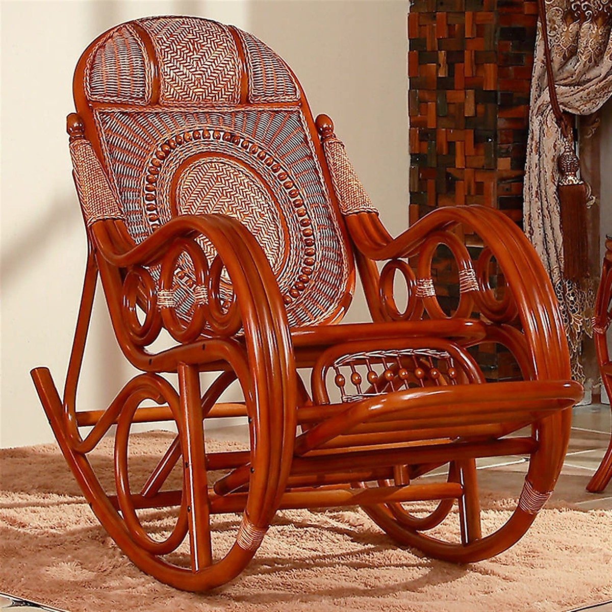 QXWJ Outdoor Wicker Rocking Chair,Rattan Nap Armchair Ergonomic Design,Comfortable and Breathable Living Room Balcony Sun Lounger,Patio Rocker Chair for Poolside,Garden,Backyard,Strong and Sturdy