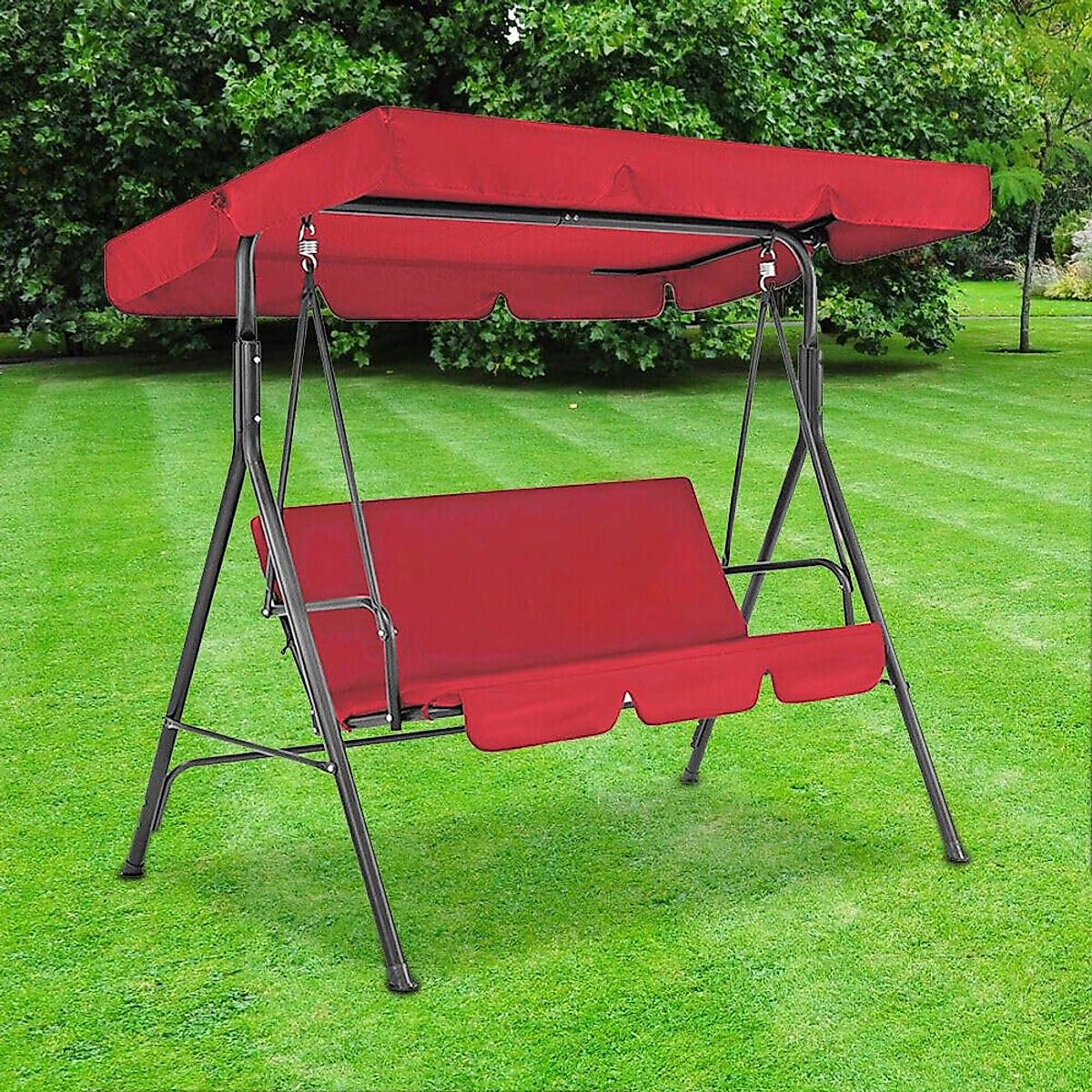 210D Patio Swing Canopy Replacement Top Cover Outdoor Swing Chair Cover Bench Waterproof Rocking Replacement Cover 59x59x4 Inches (Square Red)
