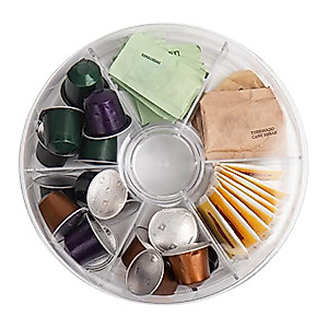 Mind Reader Acrylic Storage & Organizer 6 Compartment Tea Bag Holder with Lid, Round Pantry Organizer for Kitchen, Clear, Clear Round, Clear Round