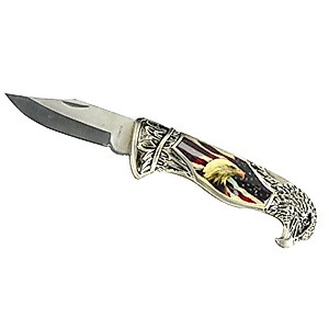 Treasure Gurus USA Flag & American Bald Eagle Head Shaped Folding Pocket Knife w/Gift Box Case