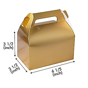 ONE MORE 50-Pack Gable Metallic Gold Candy Treat Boxes,Small Goodie Gift Boxes for Wedding and Birthday Party Favors Box 6.2 x 3.5 x 3.5 inch