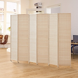 Room Divider Privacy Screen 16" Room Dividers and Folding Privacy Screens 6 Panel Room Divider Wall 5.6FT Tall Bamboo Room Divider Partitions/Separator