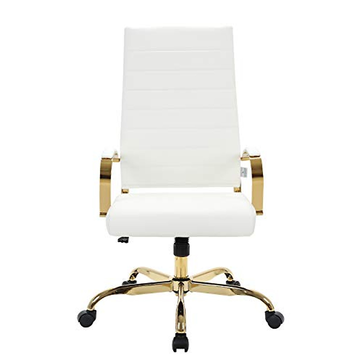 LeisureMod Benmar Modern High-Back Adjustable Swivel Leather Office Chair with Gold Frame (White)