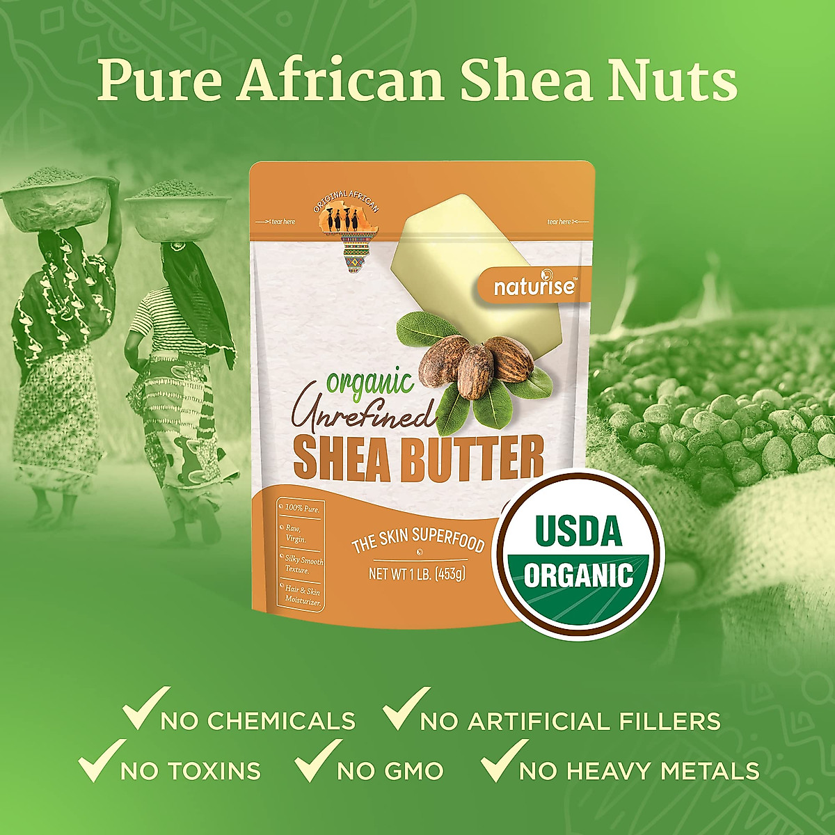 Naturise - African Shea Butter Raw Organic, Pure Shea Butter Raw Organic for Skin and Hair, Shea African Butter Skin Moisturizer, Raw Shea Butter Without Artificial Fillers & GMOs, 1 lb