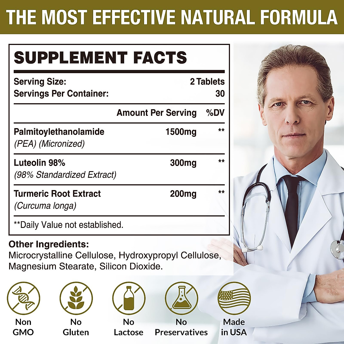 Rosmolo 1500 MG Palmitoylethanolamide with Luteolin 98% & Turmeric, High Absorption, Micronized Pea Supplement for Discomfort Management- USA Made - 120 Tablets