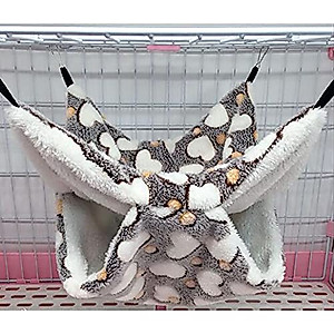 Small Pet Cage Hammock, Double-Layer Sugar Glider Hammock Bed, Warm Fleece Cage Hanging Hammock for Chinchilla Parrot Guinea Pig Ferret Squirrel Hamster Rat Playing Sleeping (Coffee)