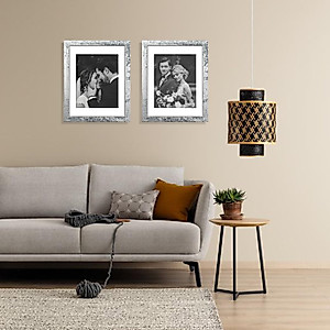 Capcillin 11x14 Picture Frame Wood Set of 2 with Glass, Display Pictures 11x14 Without Mat or 8x10 Photos with Mat, Wall Gallery Photo Frames, Tabletop Display and Wall Mounting, Distressed White