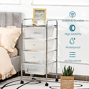 RELAX4LIFE Storage Drawer Carts Classroom Organization Rolling Carts with Wheels 4 Drawers -Craft Organizing Drawers with Plastic Drawers, Utility Cart for Office, School Storage Cart (Clear)