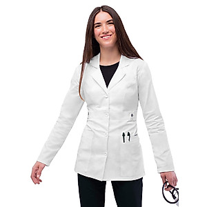 Adar Universal Stretch Lab Coat for Women - 28" Tab-Waist Lab Coat - 3300 - White - M