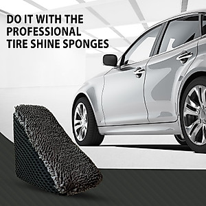 2 Pcs Tire Shine Applicator Pad, SAN AUSTIN Tire Gel Applicator, Triangles Tire Sponge Foam Wheel Shine Car Cleaning, Reusable Tire Dressing Applicator Pad Car Cleaning (Black Grey)
