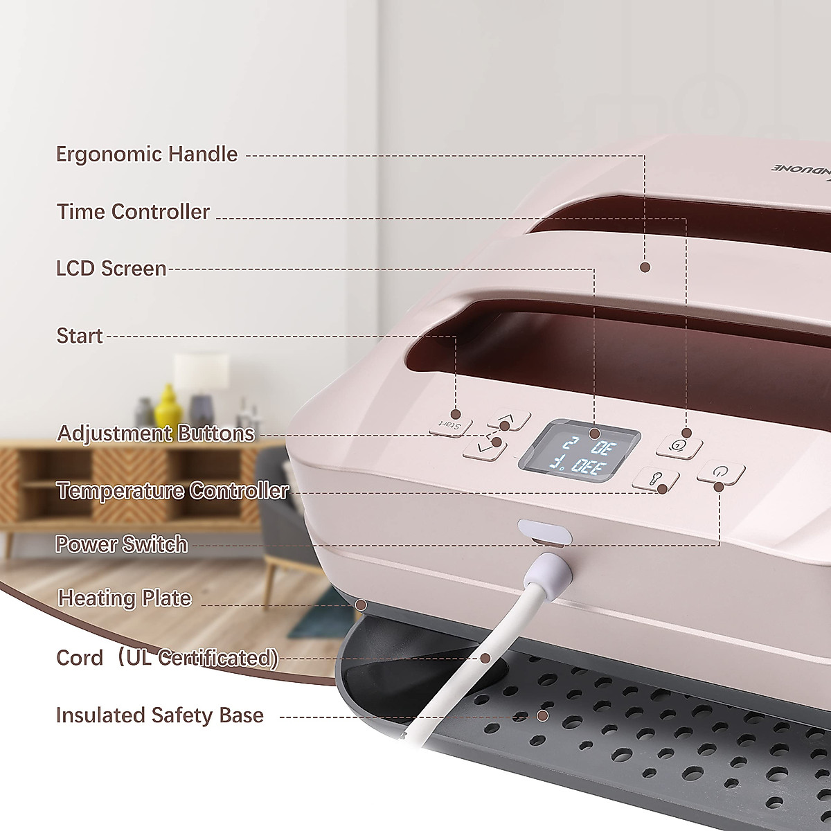 Heat Press Machine 12" x 10" Easy Press Heat Transfer for T-Shirts and HTV Vinyl Projects, Gold & Chestnut Brown