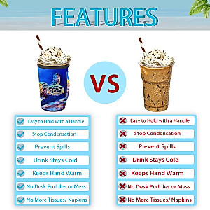 Reusable Iced Coffee Cup Sleeve Sea Turtle Ocean Neoprene Insulated Sleeves Cup Holder with Handle Tumbler Sleeve Insulator Sleeves for Cold Hot Drinks Beverages 32oz