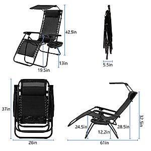 Meet perfect Zero Gravity Chairs Set of 2 with Canopy, Adjustable Outdoor Recliners Outdoor Patio Chairs Folding Reclining Lounge Chair w/Pillows and Cup Holder Trays- 2 Pack, Black