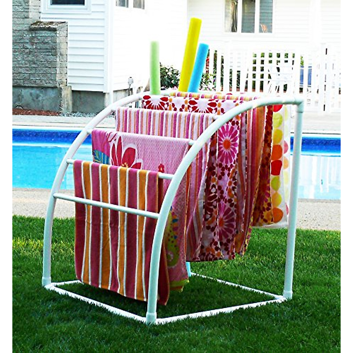 TowelMaid Original Curved 7 Bar Freestanding Outdoor Poolside Towel Rack Made in USA