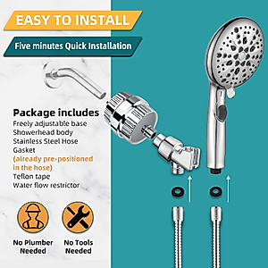 Cobbe High Pressure 9-Modes Filtered Shower Head - with 20 Stage Shower Filter for Hard Water, Removes Chlorine and Harmful Substances, Built-in Power Spray, Chrome