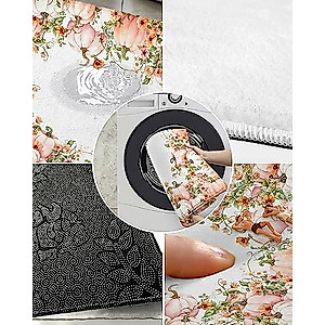 Floor Door Mats Shaggy Carpet Thanksgiving Fall Pumpkin Seamless White,Non Slip Soft Bath Rug Autumn Farm Plant,Fuzzy Area Cushion for Kitchen/Bedroom/Bathroom/Living Room Decor 24x35In