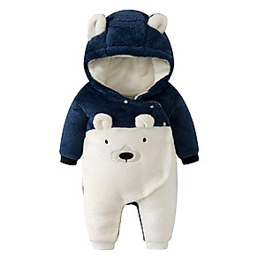 Fairy Baby Newborn Baby Cartoon Bear Snowsuit Warm Fleece Hooded Romper Jumpsuit Onesie(0-3M,Blue Bear)