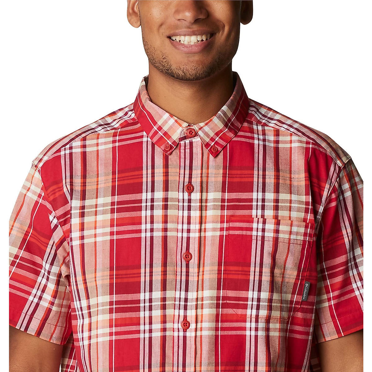 Columbia Men's Rapid Rivers II Short Sleeve Shirt, Mountain Red Multi Madras, Medium