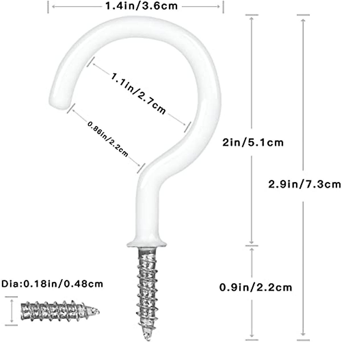 QEZEZA 10 Packs of Vinyl Coated Ceiling Hooks, Plant Hooks, Kitchen Hooks, Hanging Hooks, Kitchen Hooks for Indoor and Outdoor use, 2.9-inch Silver Spiral Hooks, (White)