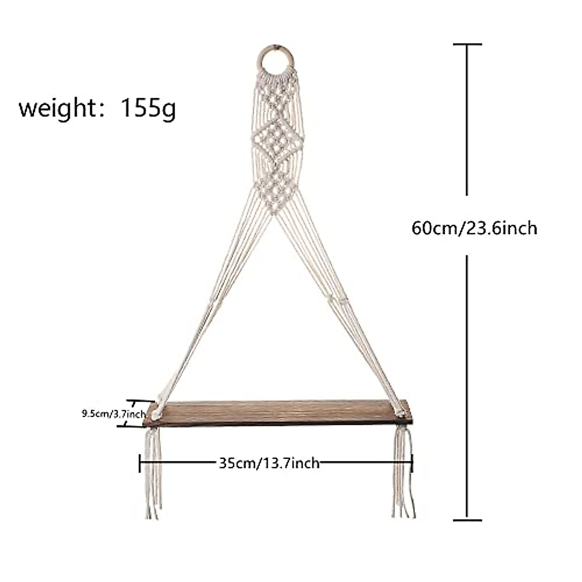 Macrame Wall Hanging Shelf, Rope Hanging Shelves for Wall, Bedroom Shelves,Boho Rustic Decor Cute 1 Tier Cotton Rope for Bedroom Bathroom Living Room